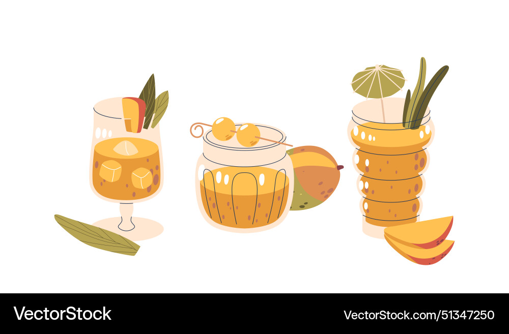 Three different mango cocktails served in unique Vector Image