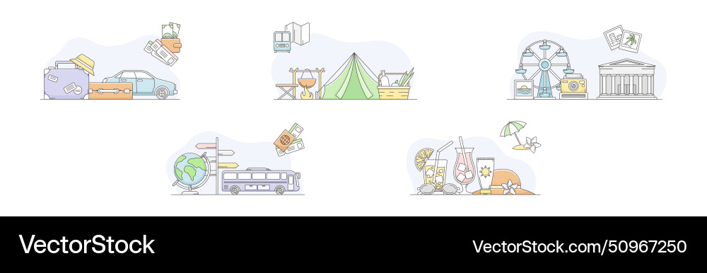 Travel and tourism element object line Royalty Free Vector