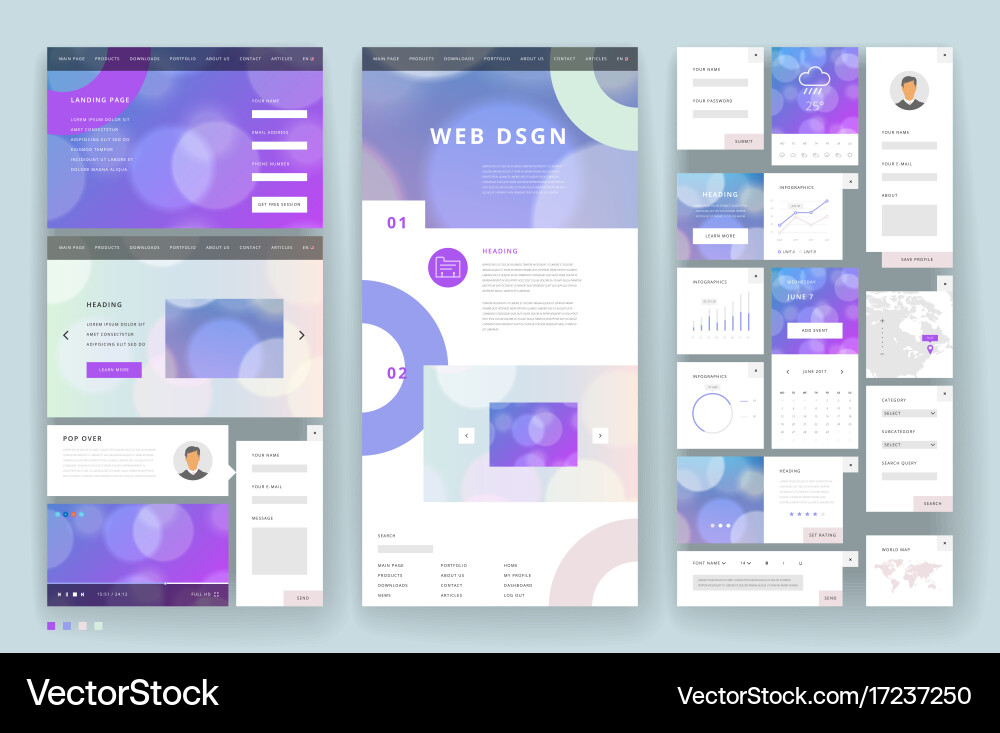 Website template design with interface elements Vector Image
