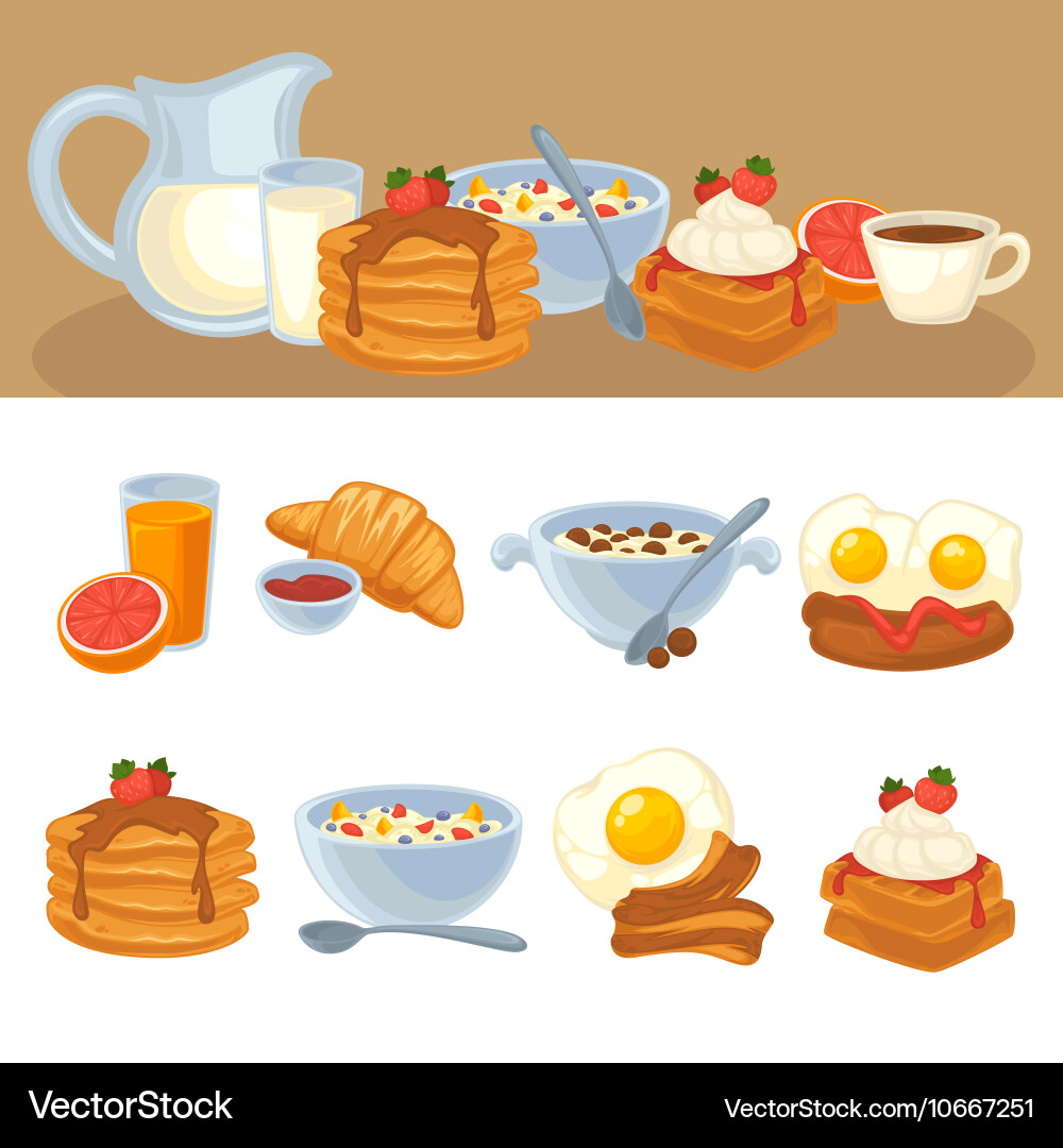 Breakfast food set Royalty Free Vector Image - VectorStock