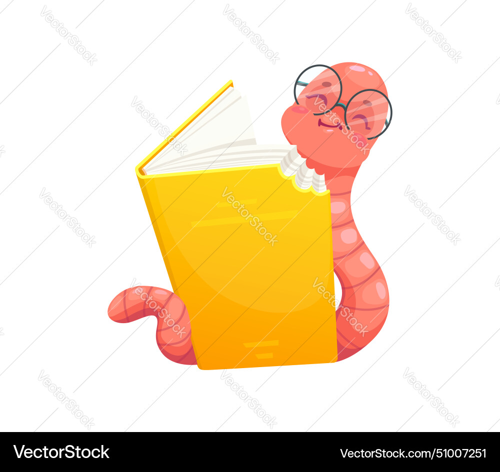 Cartoon funny bookworm character eating book Vector Image