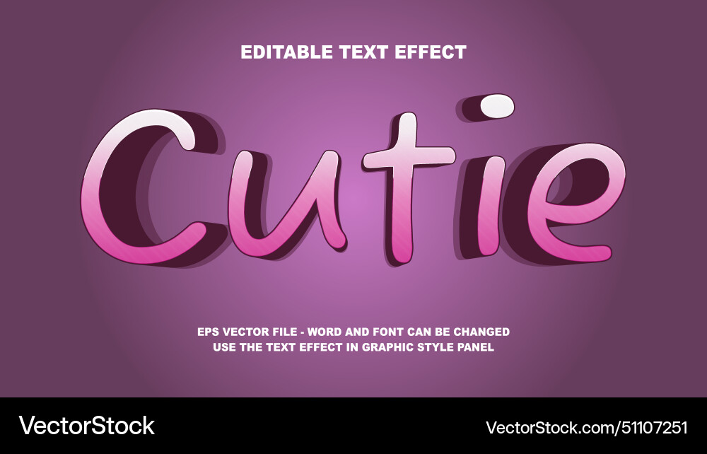 Editable text effect cutie 3d template Royalty Free Vector