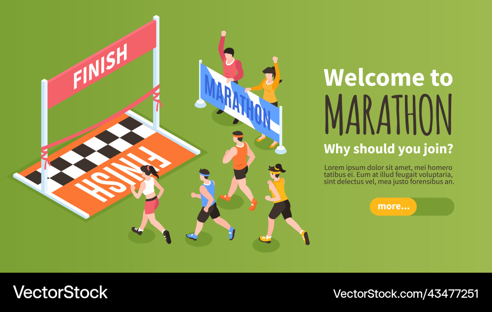 Isometric marathon horizontal banner Royalty Free Vector
