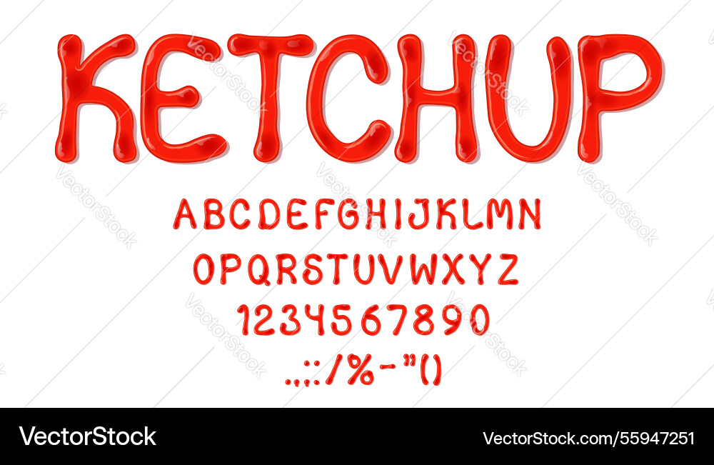 Ketchup tomato sauce font alphabet letters set Vector Image