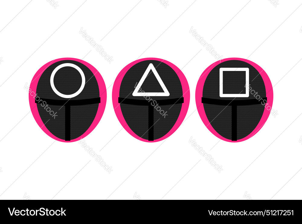 Squid game mask set halloween for movie Royalty Free Vector