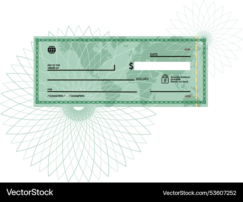 Blank check with free space for writing Royalty Free Vector