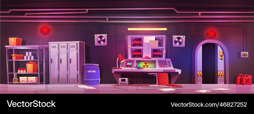 Cartoon bunker with radiation hazard warning Vector Image