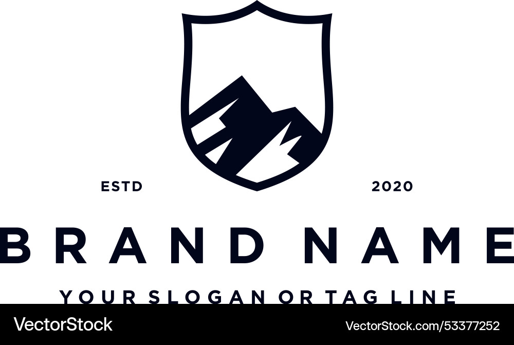 Creative mountain shield logo design concept Vector Image
