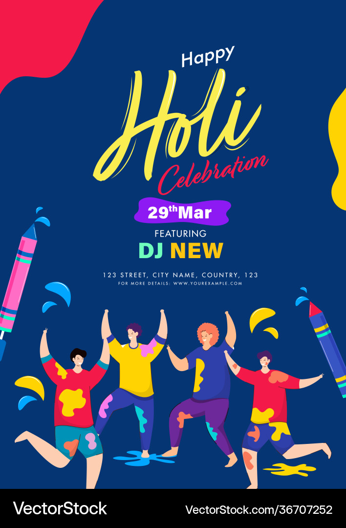 Happy holi celebration invitation card template Vector Image