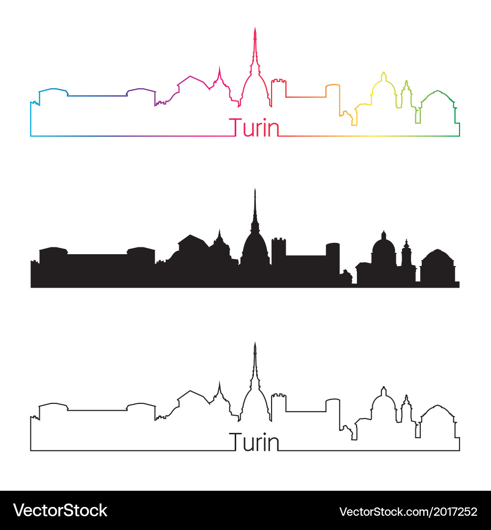 Turin skyline linear style with rainbow Royalty Free Vector