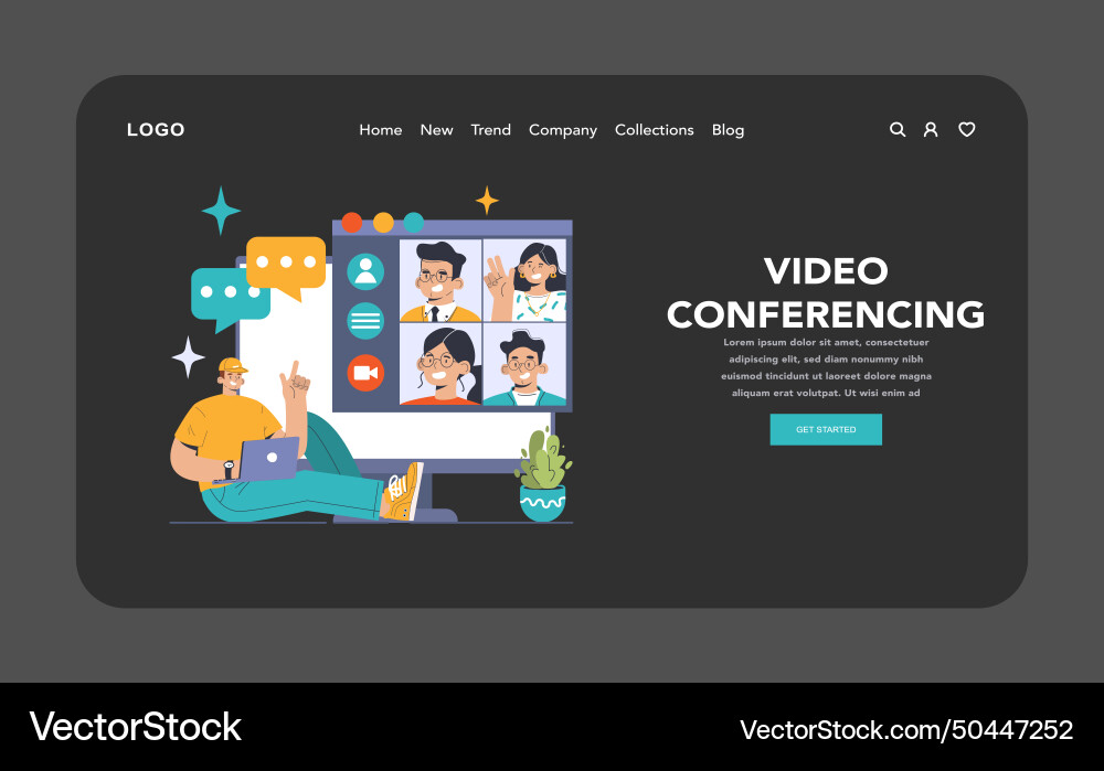 Video conferencing dark or night mode web landing Vector Image
