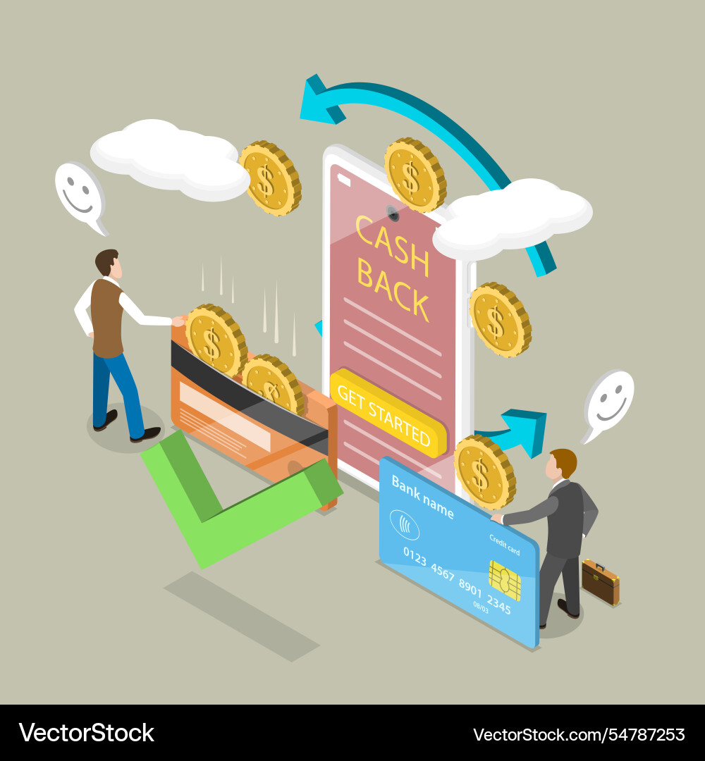 3d isometric flat of cashback Royalty Free Vector Image