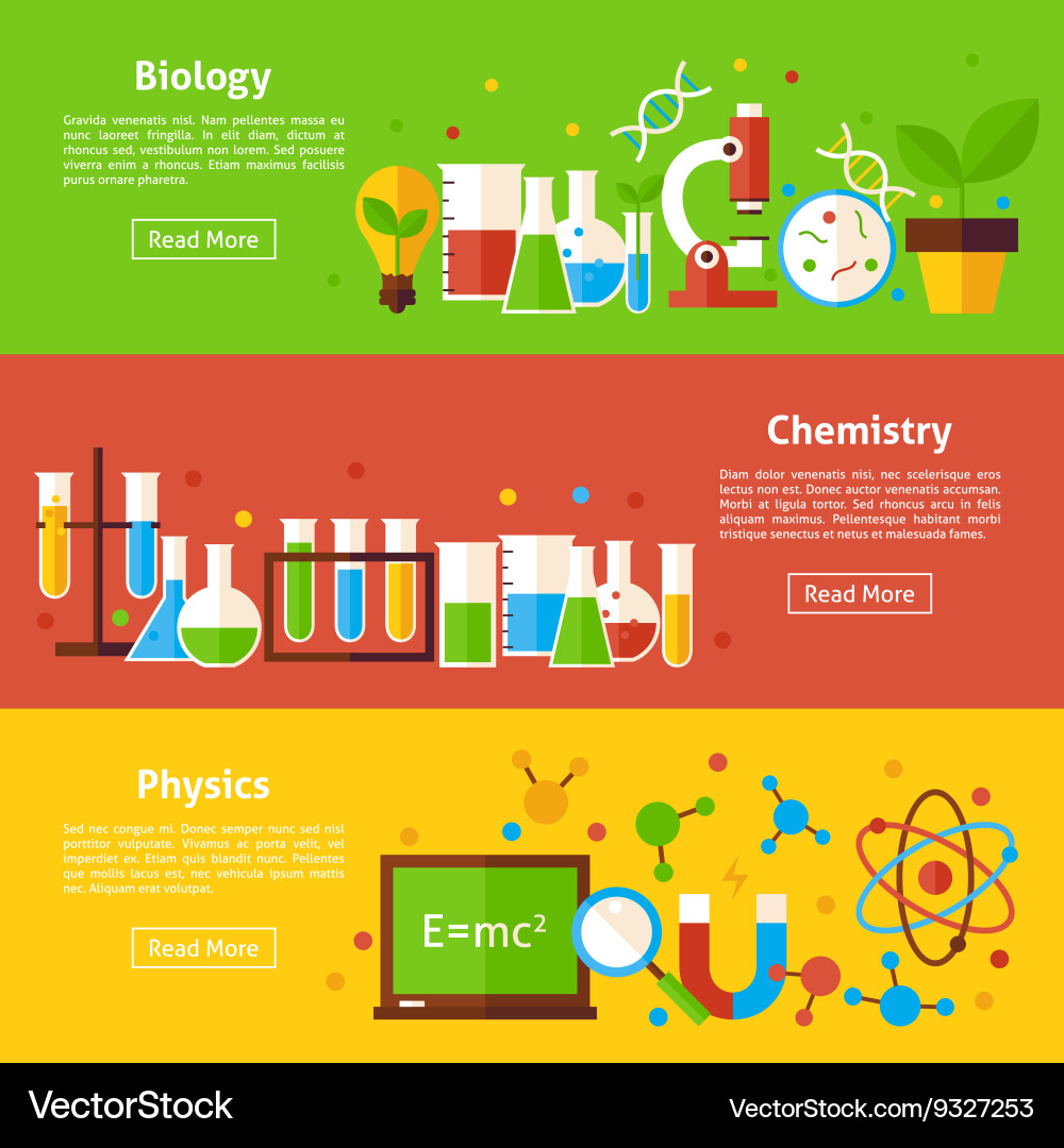 Biology chemistry physics science flat horizontal Vector Image