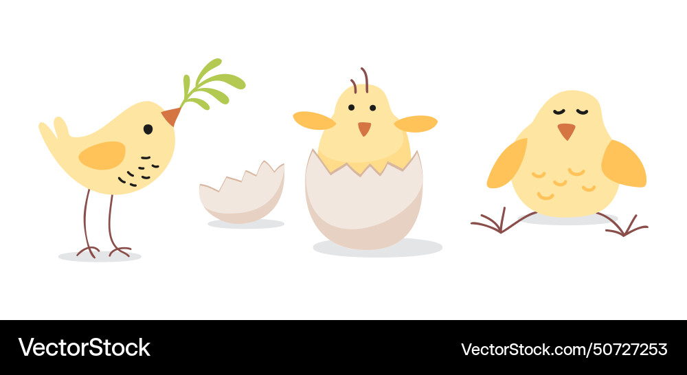 Little easter birds set cute yellow chickens Vector Image