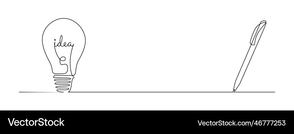 Pen and light bulb in one continuous line drawing Vector Image