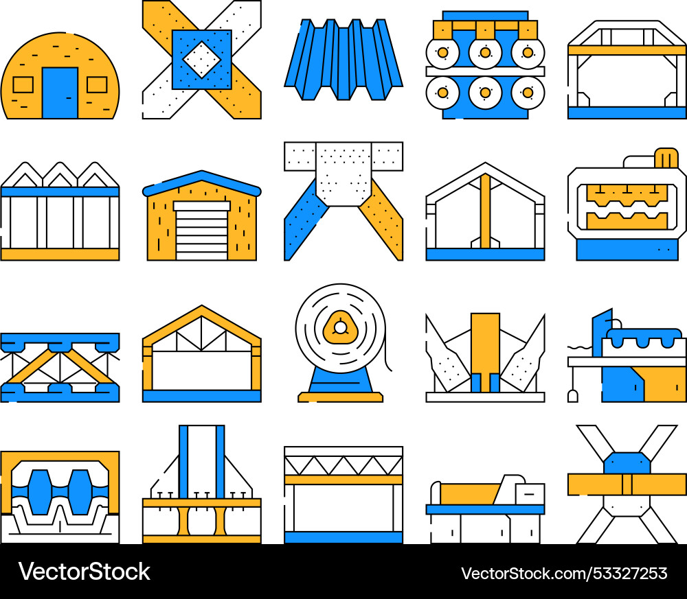 Self-framing metallic building icons set Vector Image