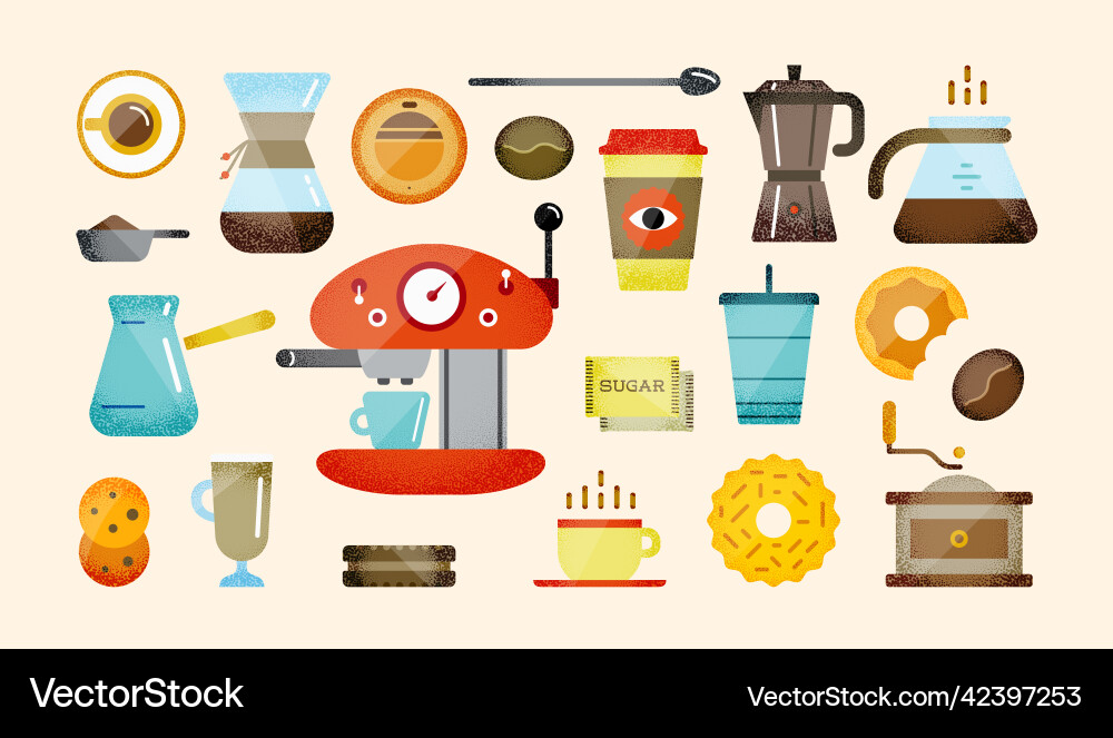 Set of colorful coffee elements Royalty Free Vector Image