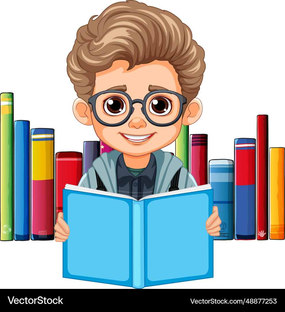 Smart boy reading book Royalty Free Vector Image
