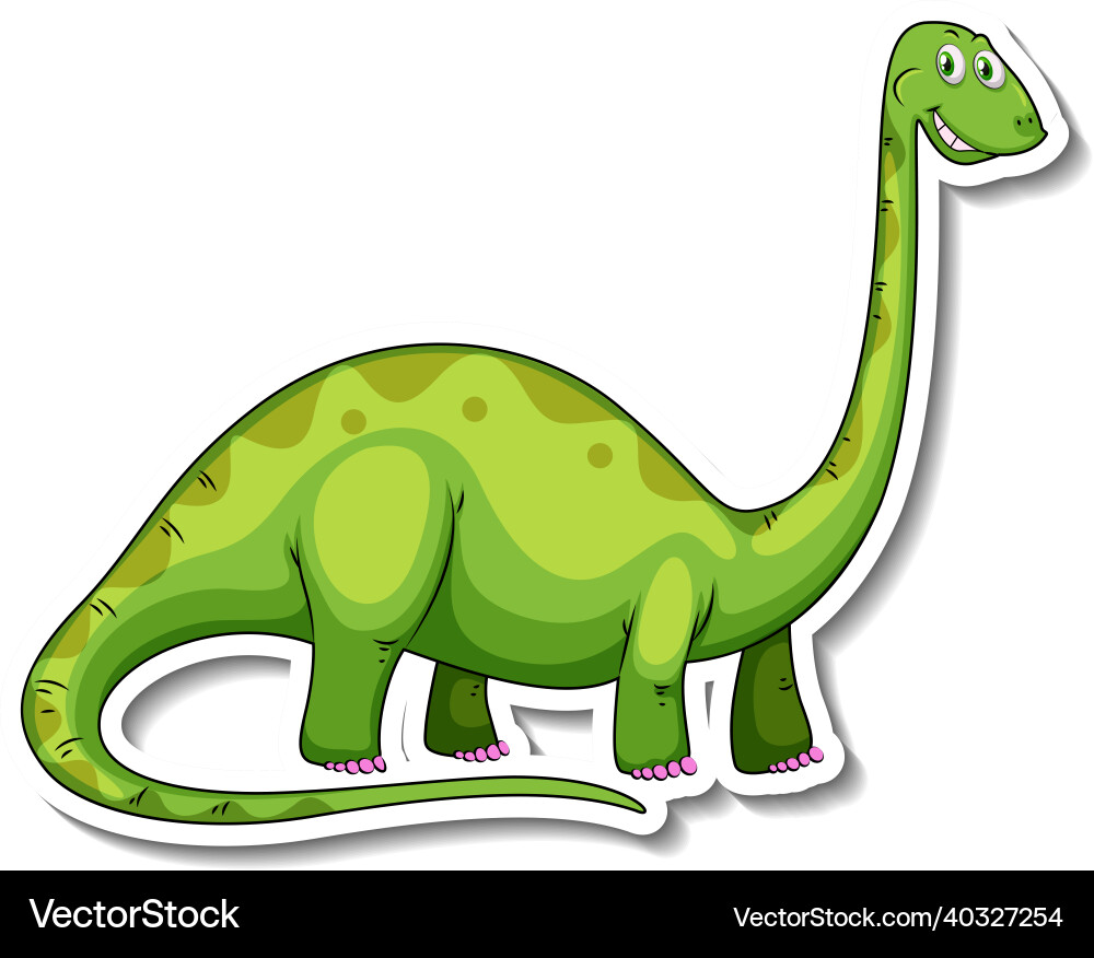 Brachiosaurus dinosaur cartoon character sticker Vector Image