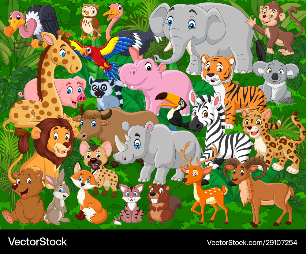 Jungle Animal Vector Set Cartoon Exotic Animals Cartoon