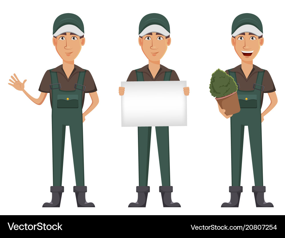 Cheerful Gardener Cartoon Royalty Free Vector Image