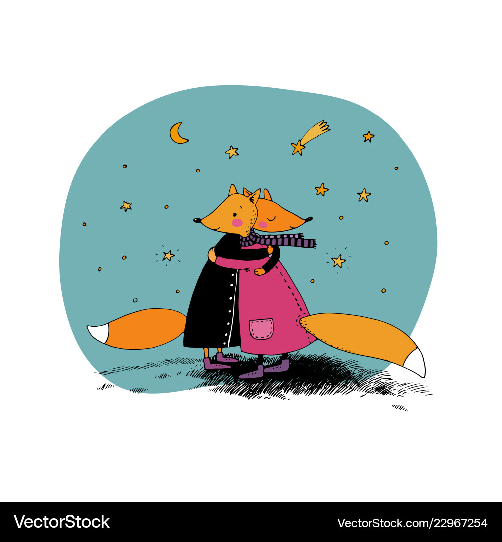 Foxes and stars on a white background hand drawn Vector Image