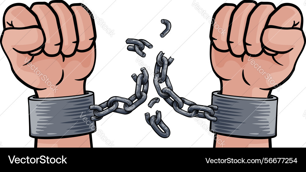 Hands breaking chain shackles cuffs freedom design