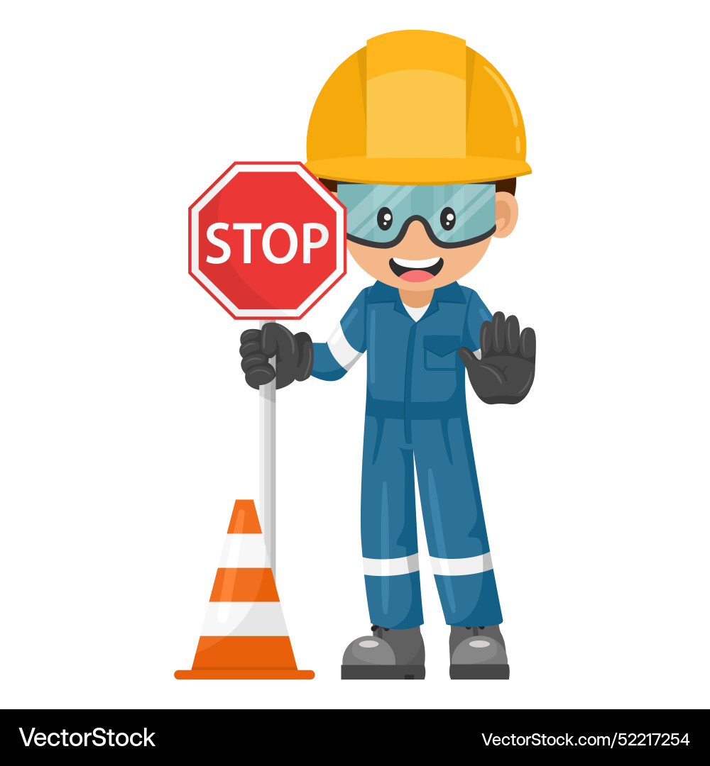 Industrial mechanic worker holding stop sign Vector Image