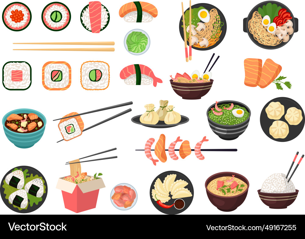 Asian food authentic ingredients for preparing Vector Image