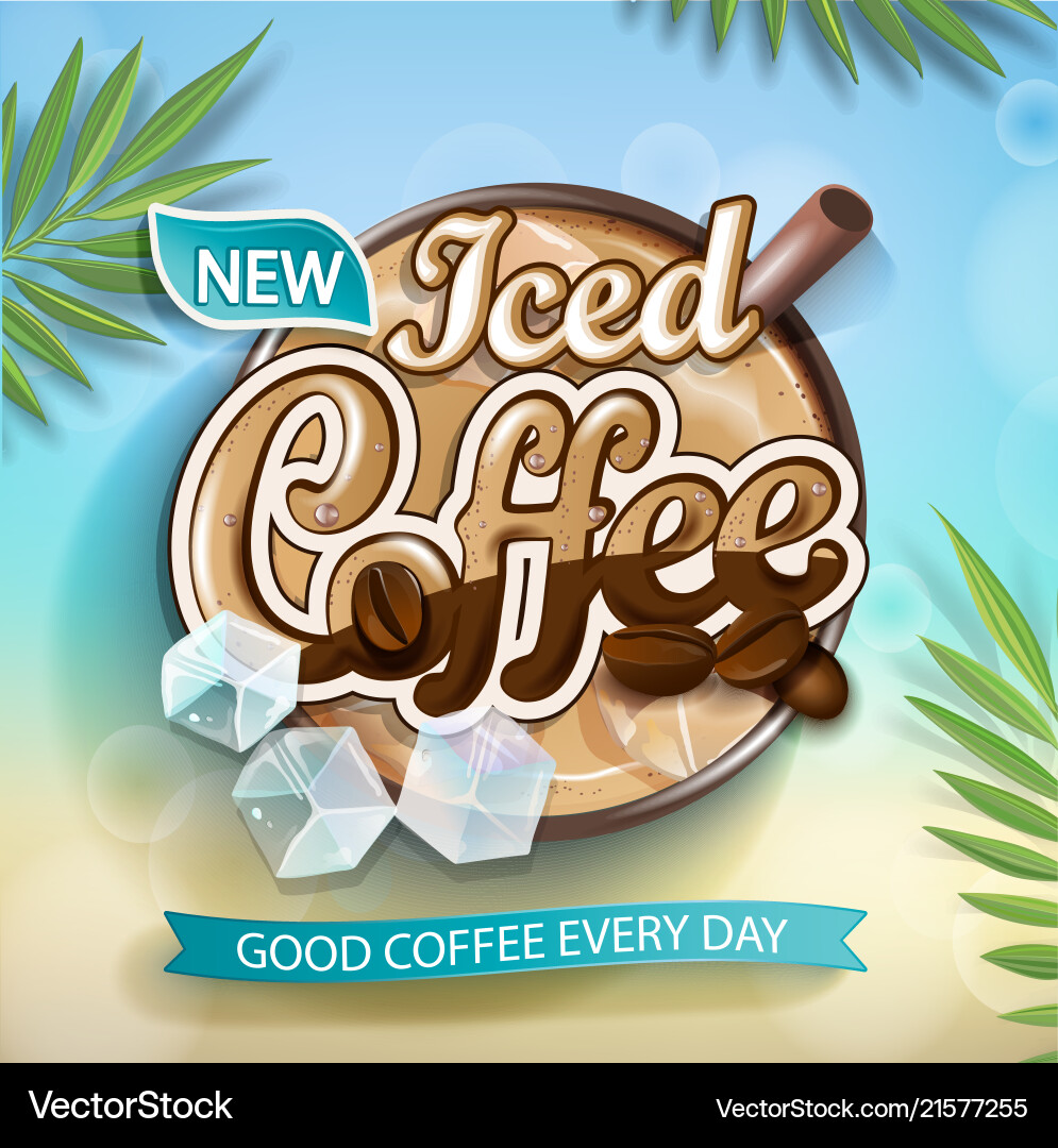 Label of iced coffee with cubes Royalty Free Vector Image