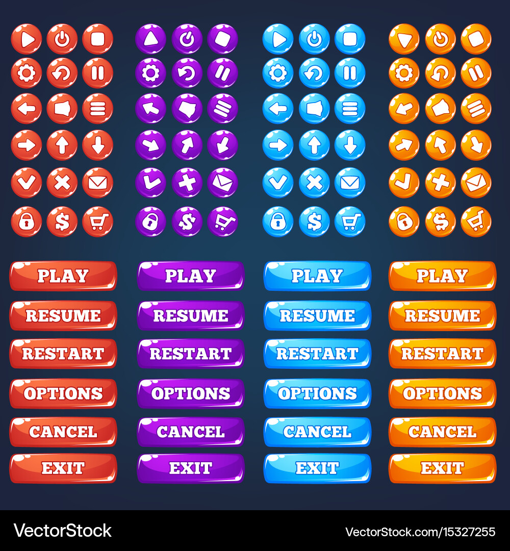 Mobile game ui collection of icong and buttons Vector Image Mobile game ui collection of icong and buttons Vector Image