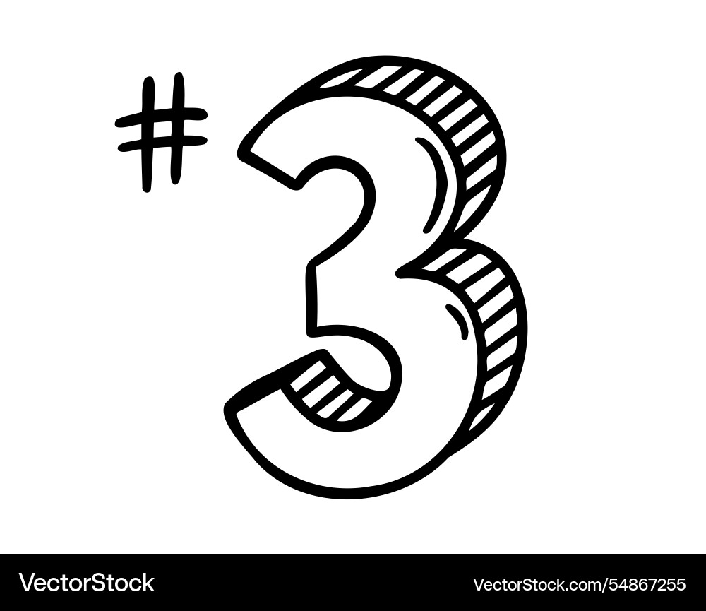 Place number three or 3 doodle hand drawn Vector Image