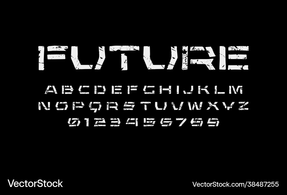 Stencil-plate sans serif font Royalty Free Vector Image