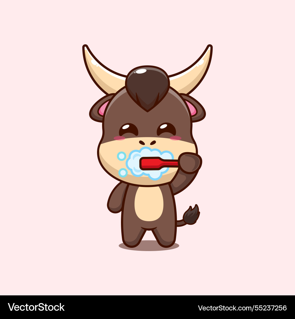 Bull mascot cartoon character brushing teeth Vector Image