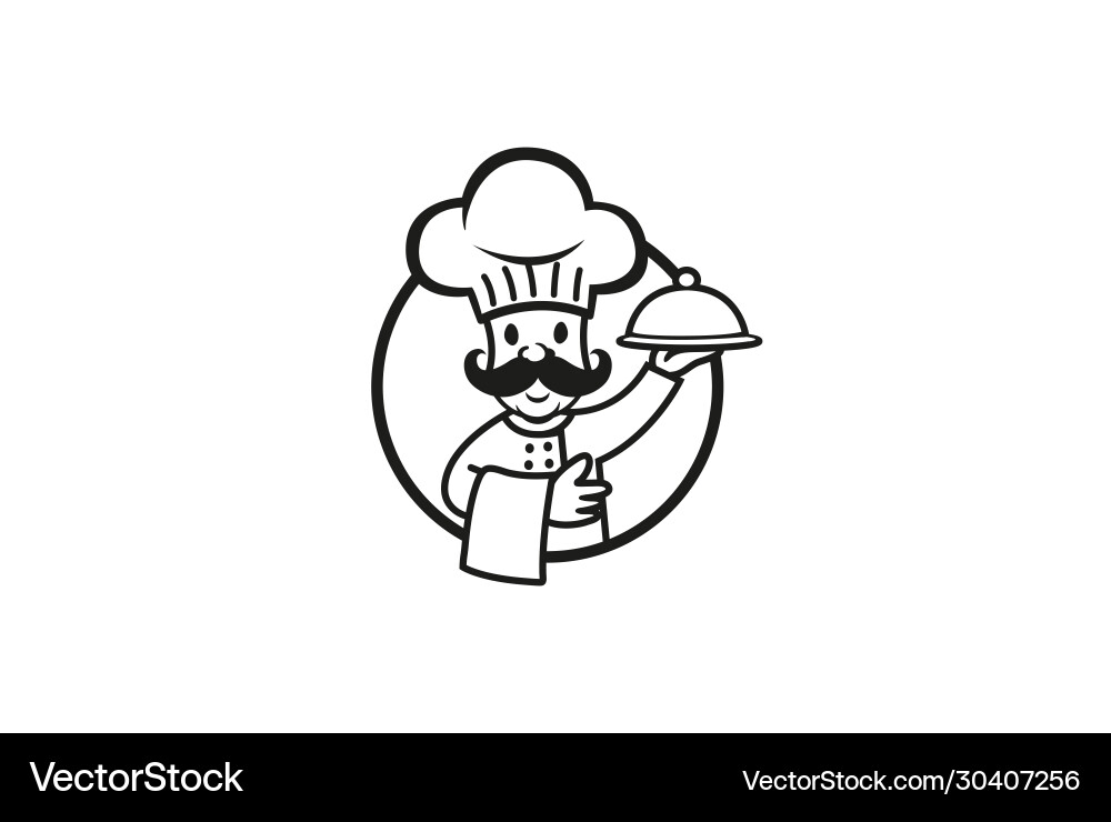 Creative chef cartoon holding dish logo Royalty Free Vector