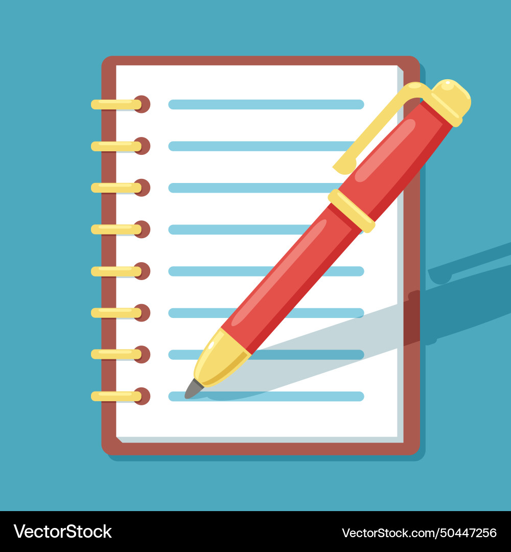Empty notebook and pen flat icon Royalty Free Vector Image
