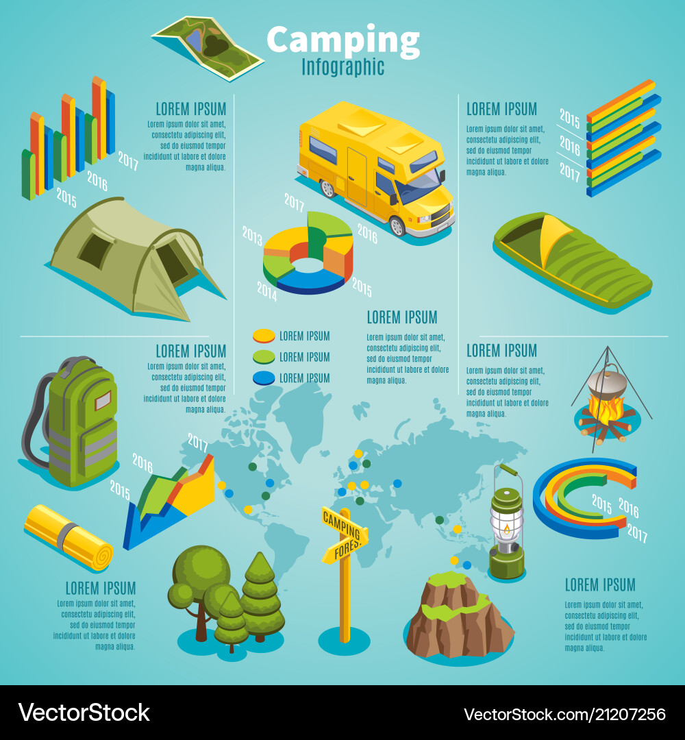 Isometric summer camping infographic template Vector Image
