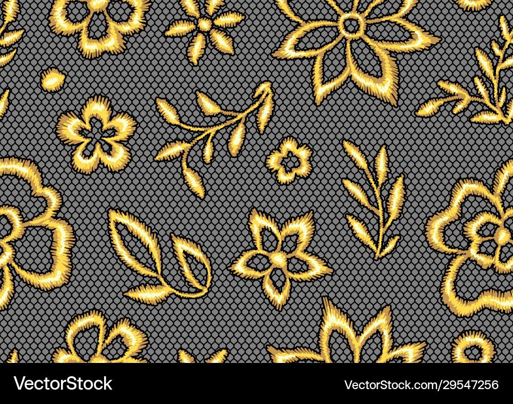 Lace seamless pattern with gold flowers Royalty Free Vector