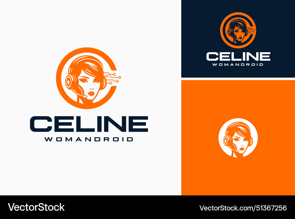 Letter c cyborg woman android female robot logo Vector Image