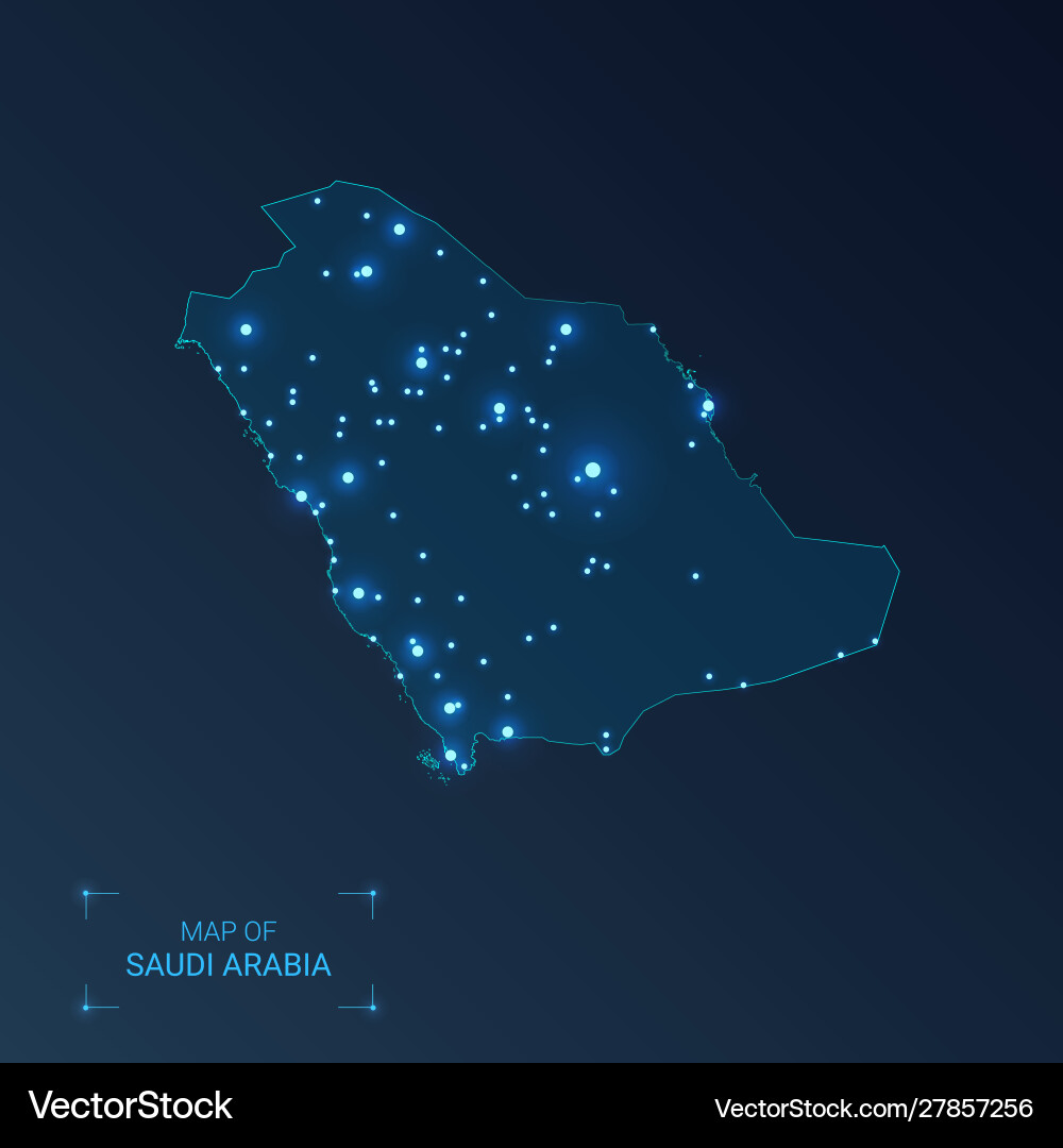 Luminous Saudi Arabia Map Royalty Free Vector Image
