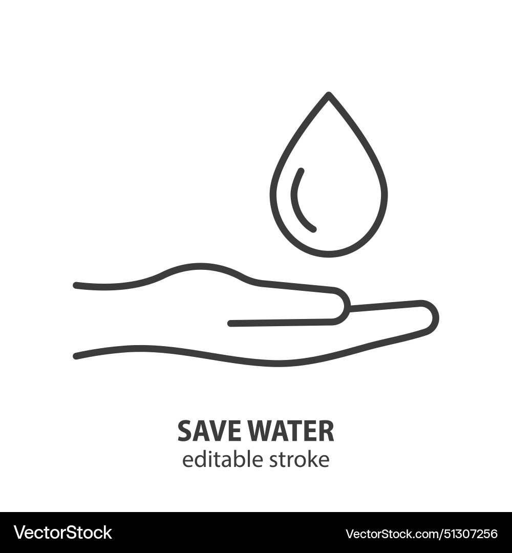 Save water line icon hands holding drop Royalty Free Vector
