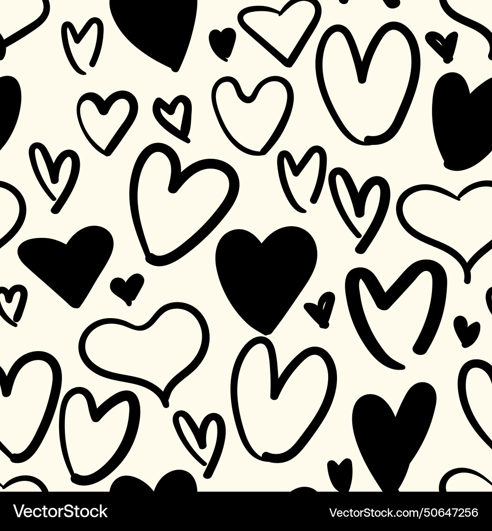 Valentines repeat pattern with sloppy black hearts