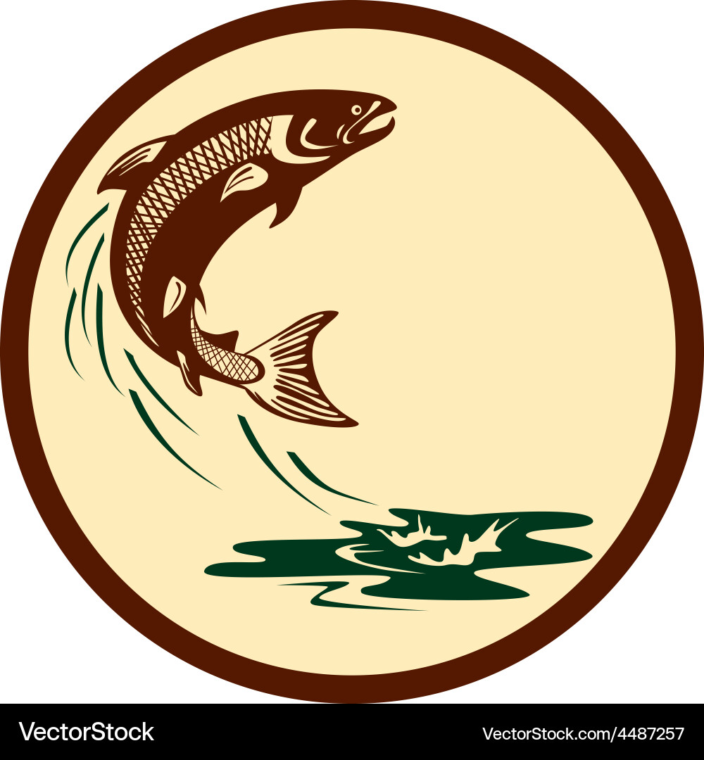 Atlantic salmon fish jumping water retro Vector Image