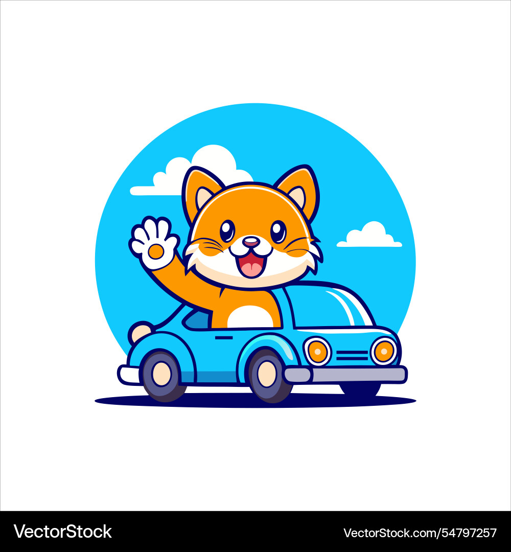 Cute cat driving car cartoon icon Royalty Free Vector Image