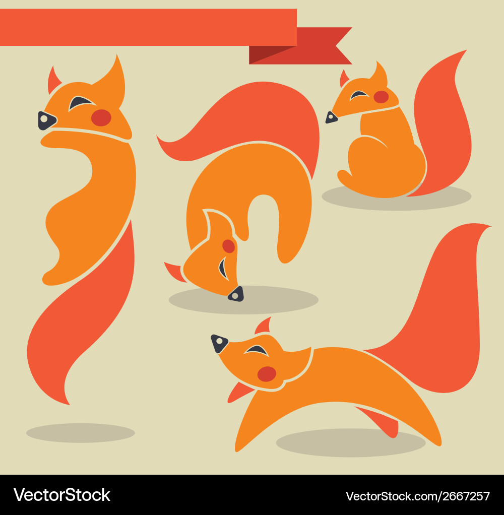 Fox Icons - Flat Style Royalty Free Vector Image