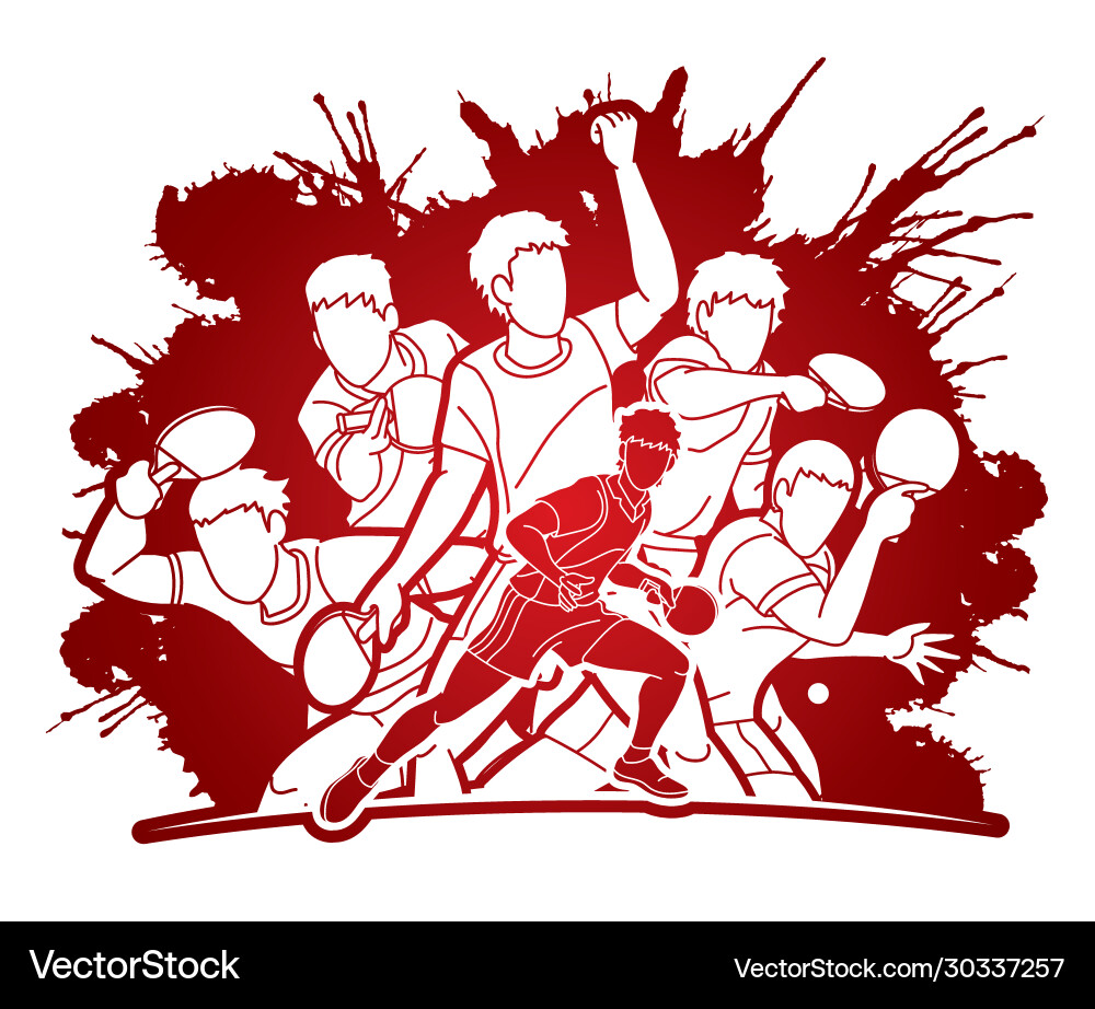 Group ping pong players table tennis Royalty Free Vector