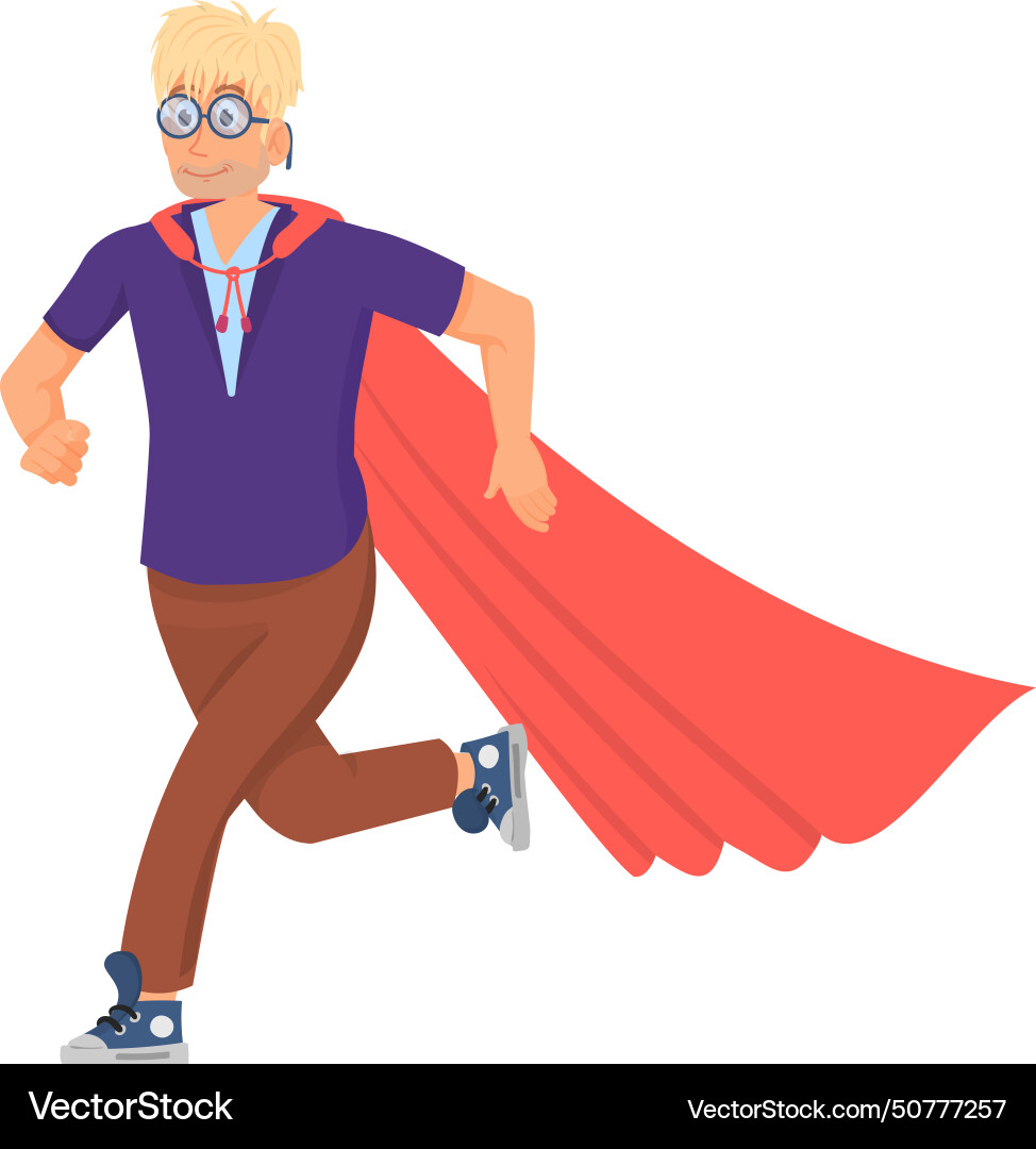 Smart man running in red cape intelligence Vector Image