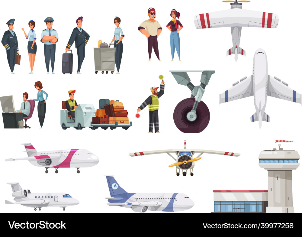 Airport cartoon set Royalty Free Vector Image - VectorStock