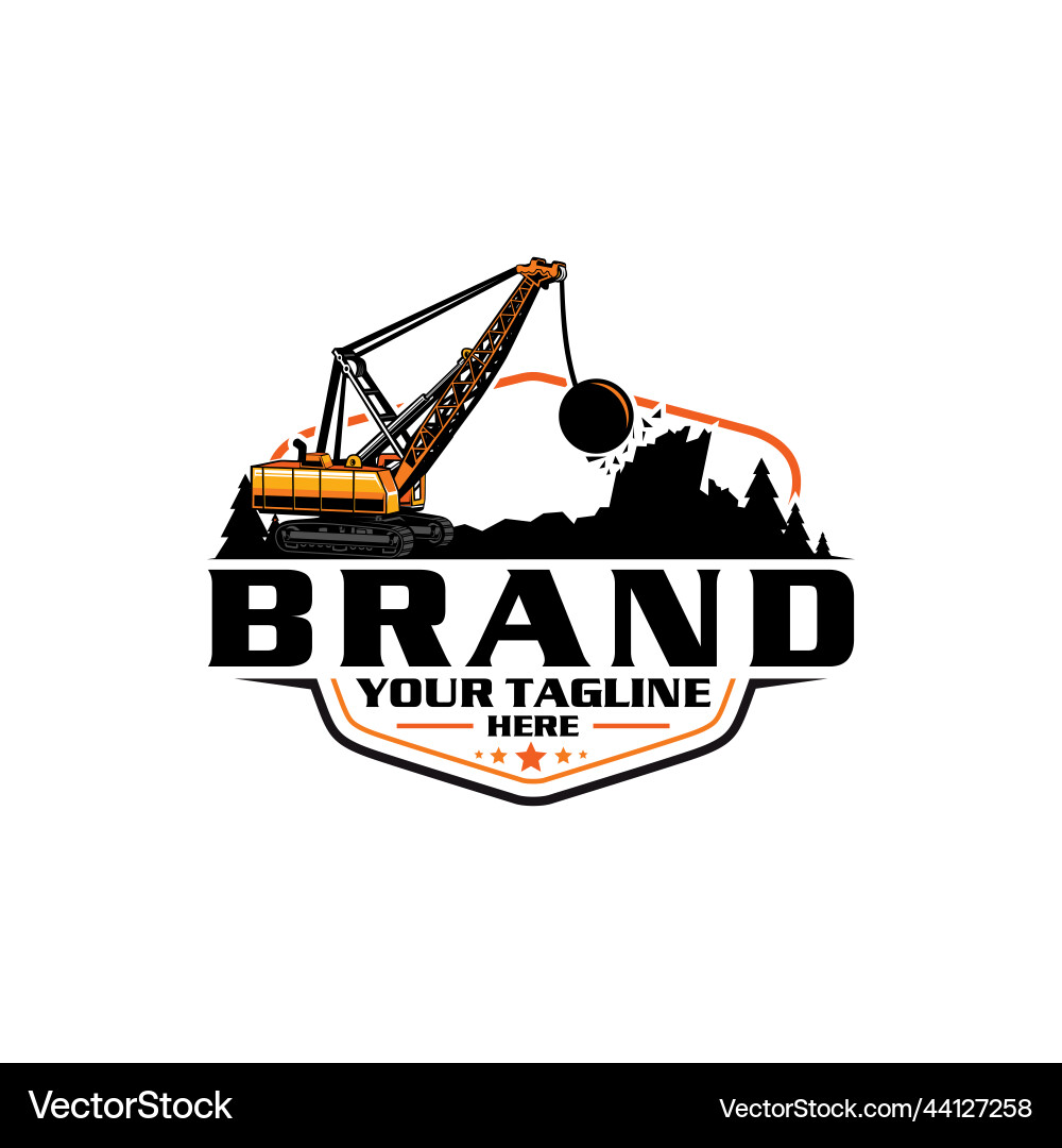 Crusher heavy equipment dump truck logo Royalty Free Vector