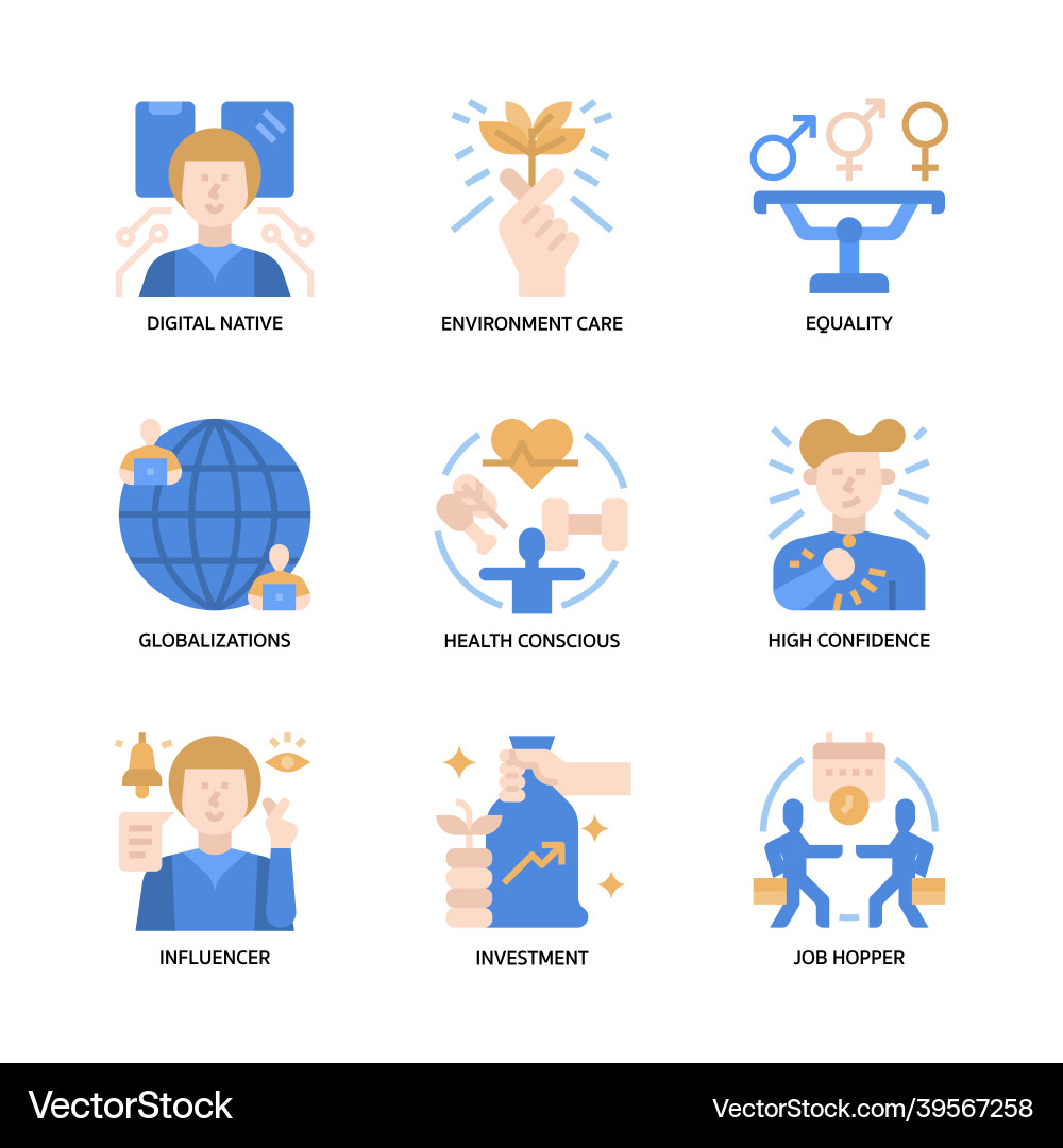 Generation z icons set Royalty Free Vector Image